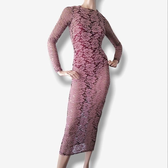 cleo | Dresses | Cleo Muted Pink Floral Lace Bodycon Dress With Side ...